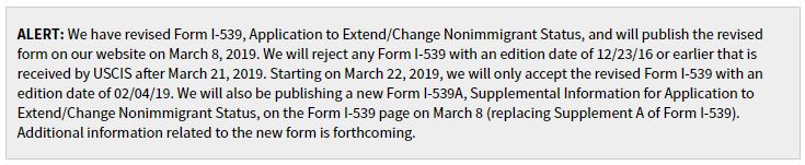 Practice Alert: USCIS Publishes Revised Form I-539 and New Form I-539A